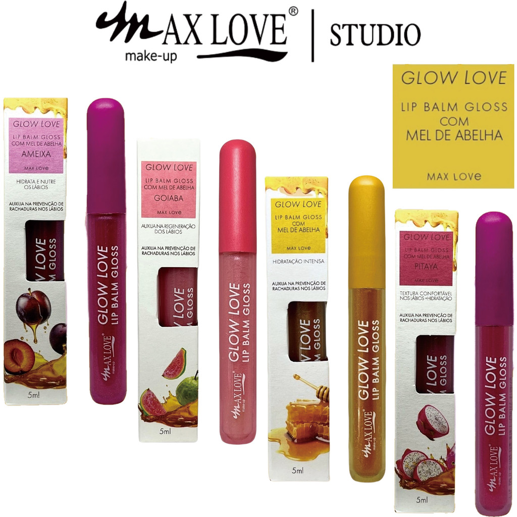Kit com 14 ou 28 Unidades - Max Love Glow Love Lip Balm Gloss com Mel ...