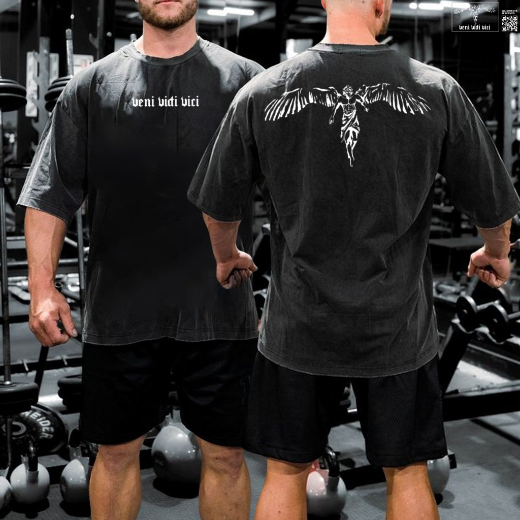 Camiseta Oversized Treino Masculina Academia Anjo Veni Vidi Vici Modelo Unissex 100% Algodão ...