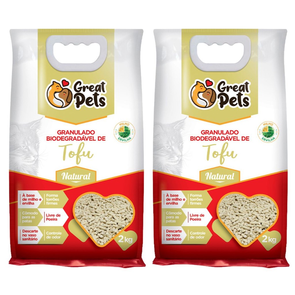 Kit 2 Areia Biodegradável Tofu Natural Great Pets Gatos 2kg | Shopee Brasil