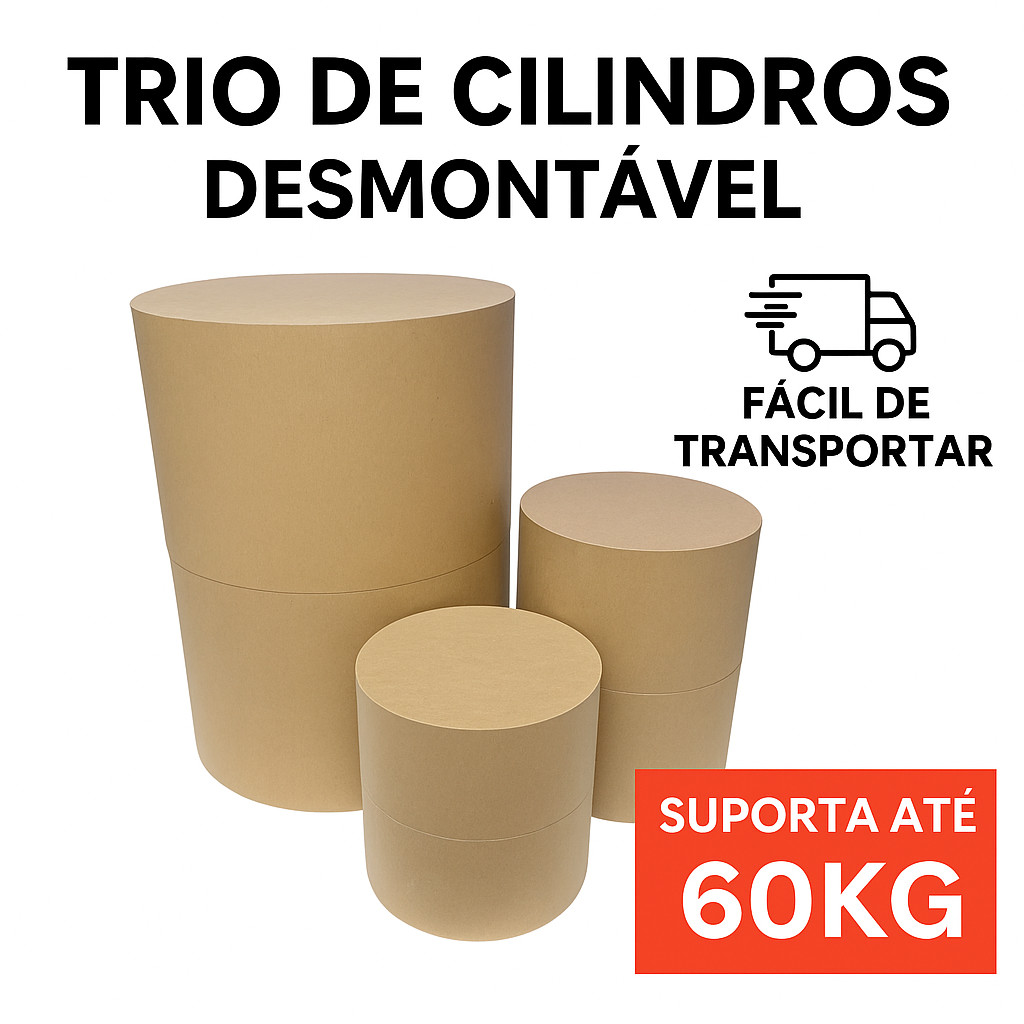 Trio de Cilindros MDF Cru Desmontável – Tamanhos P M G para Decoração ...