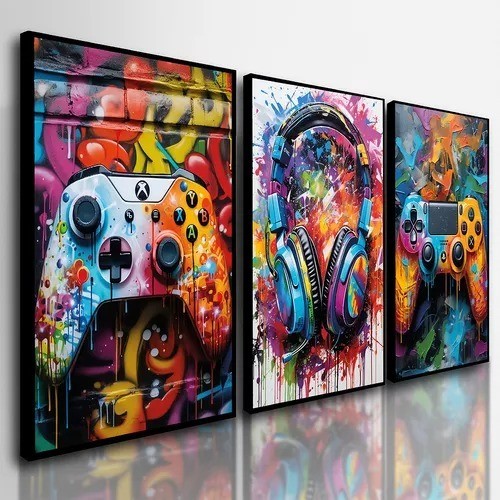 kit Quadros Decorativos 50X30 Controle Colorido Gamer Jogos Neon ...