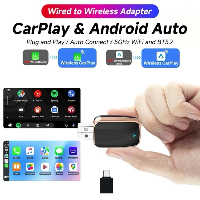 2025 Novo Com Fio Para CarPlay Sem 2 Em 1 Mini Adaptador Android Carro Caixa Inteligente Plug ...