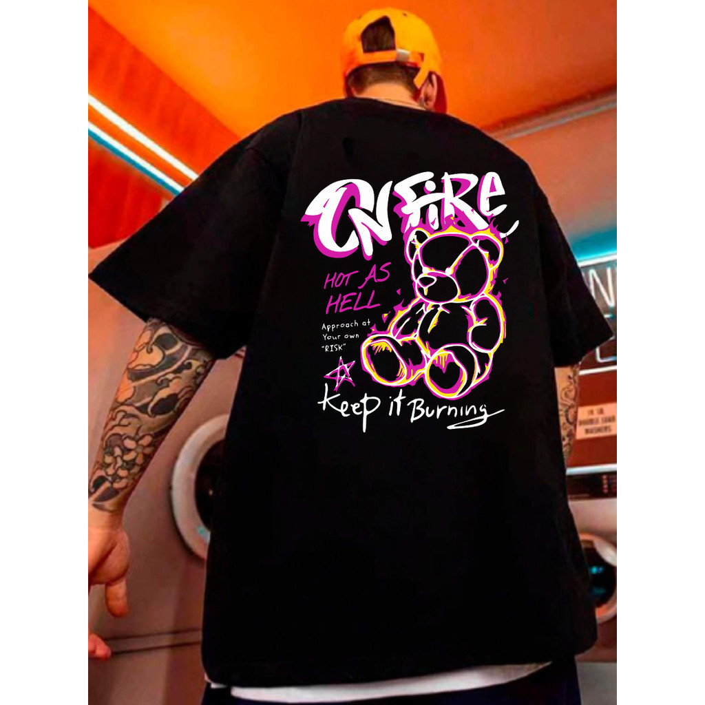 Camiseta Oversized Streetwear On Fire | Shopee Brasil
