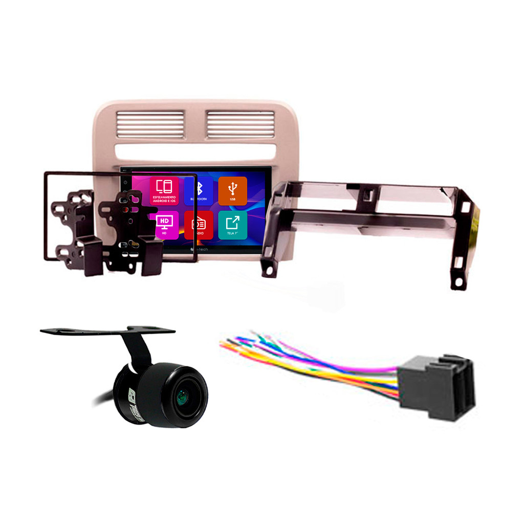 Kit Multimidia 7 Pol Punto 2008 09 10 11 2012 Android Auto Carplay Qa+ 2 Din Cinza Kiron Duto Ar ...