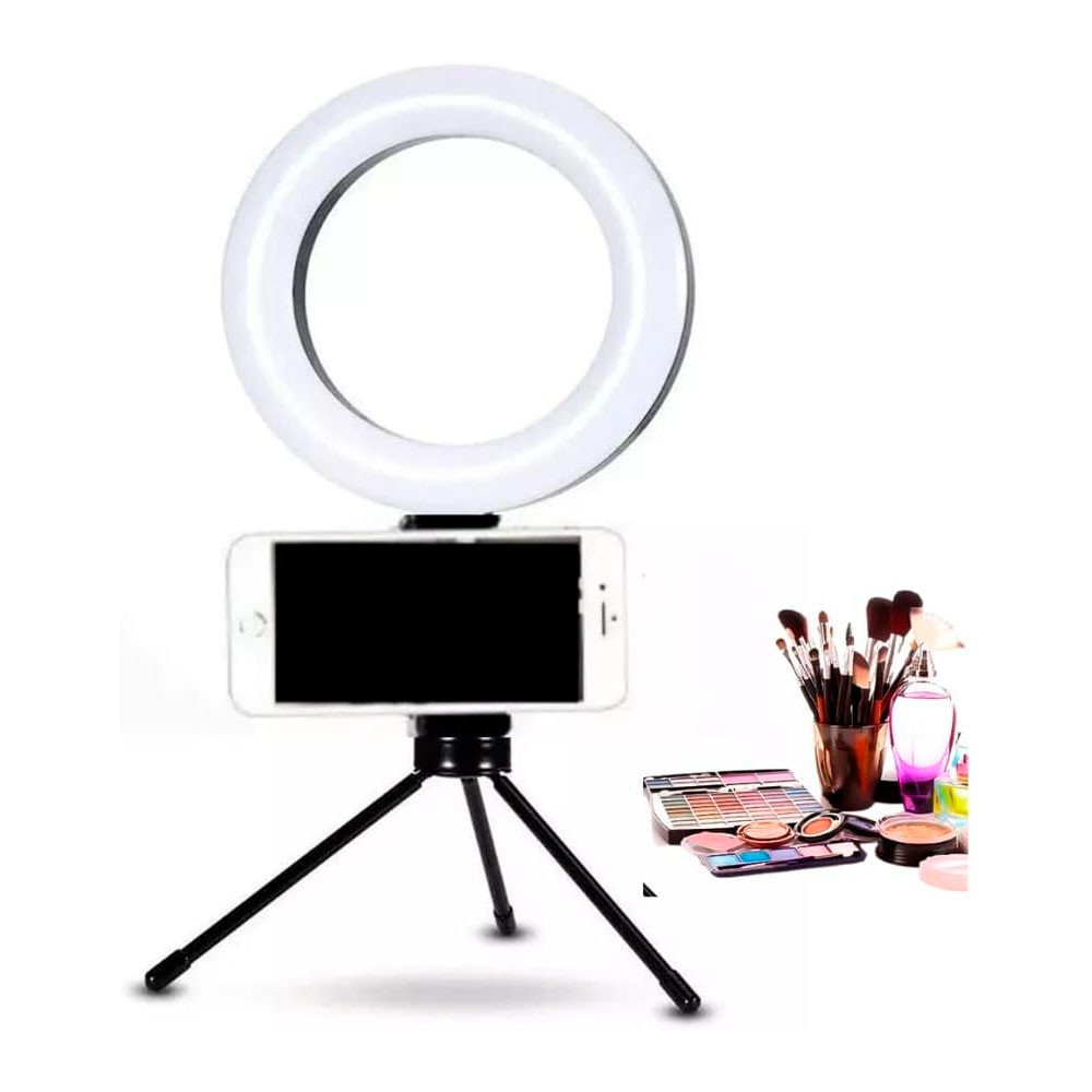 Ring Light Led Mesa Iluminador Tripé 6 Polegada Com Suporte Celualar Luz Branco-quente Bivolt ...