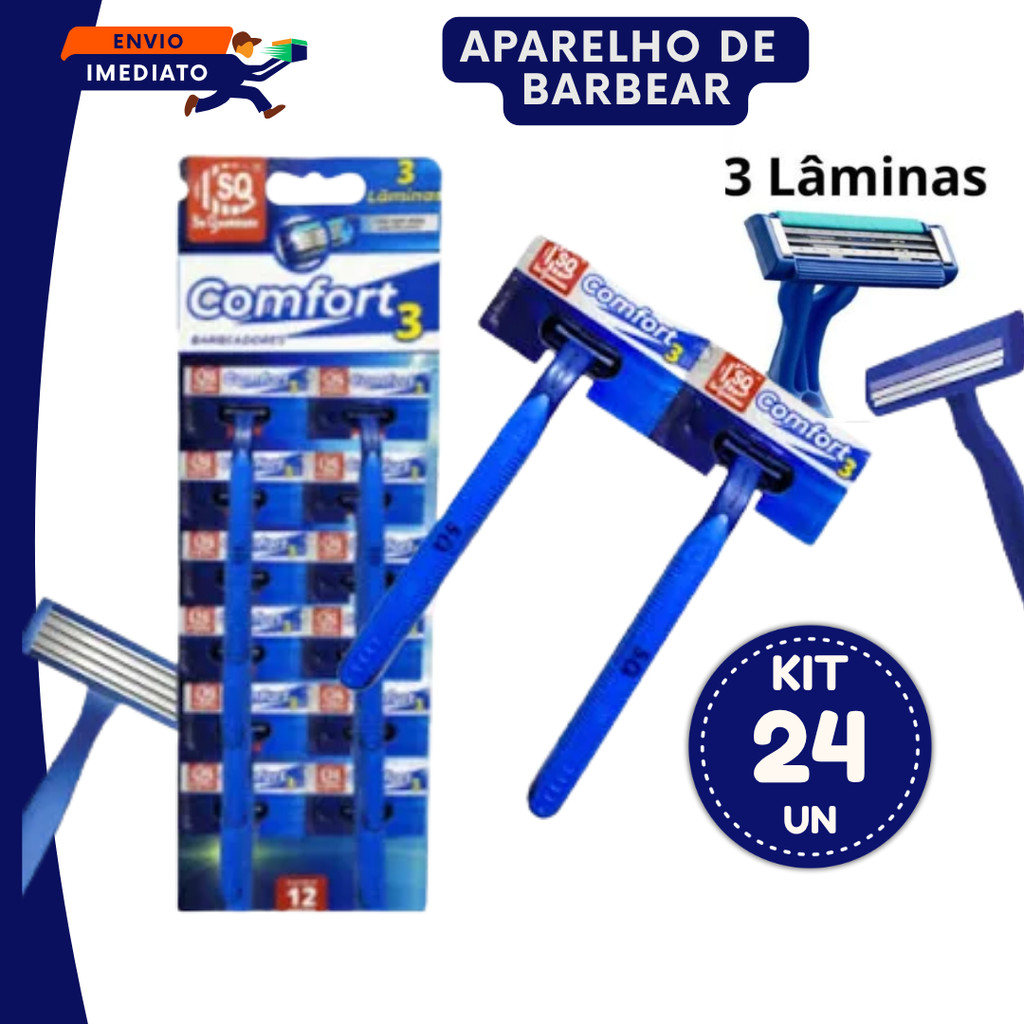 Kit 24 Barbeadores com 3 Lâminas Profissional Aparelho Barbear Gillete ...