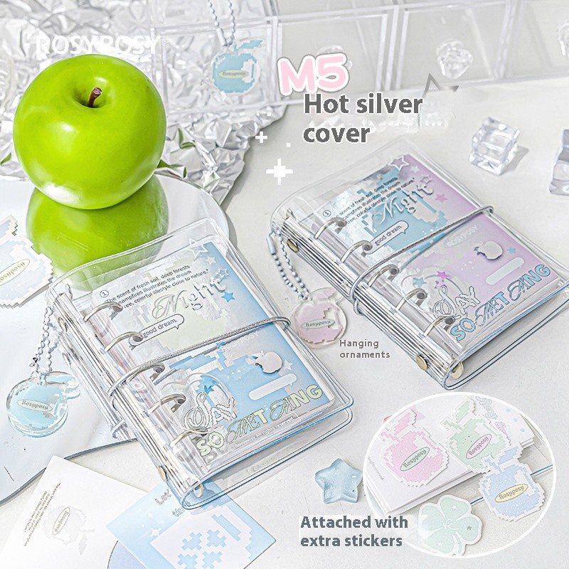 RosyPosy Mini M5 Silver Handbook Ins 86pcs Páginas Notebook Transparente Pvc Caderno De Folhas ...