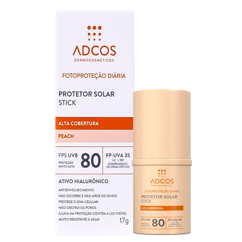 Protetor Solar Adcos Stick Hialurônico Tonalizante Base Peach 17g Fps ...