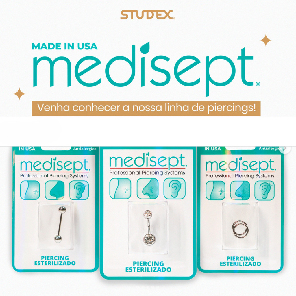 KIT Piercing + GEL de Limpeza - Aço Cirúrgico F. Ouro 24k ou Prateado ...