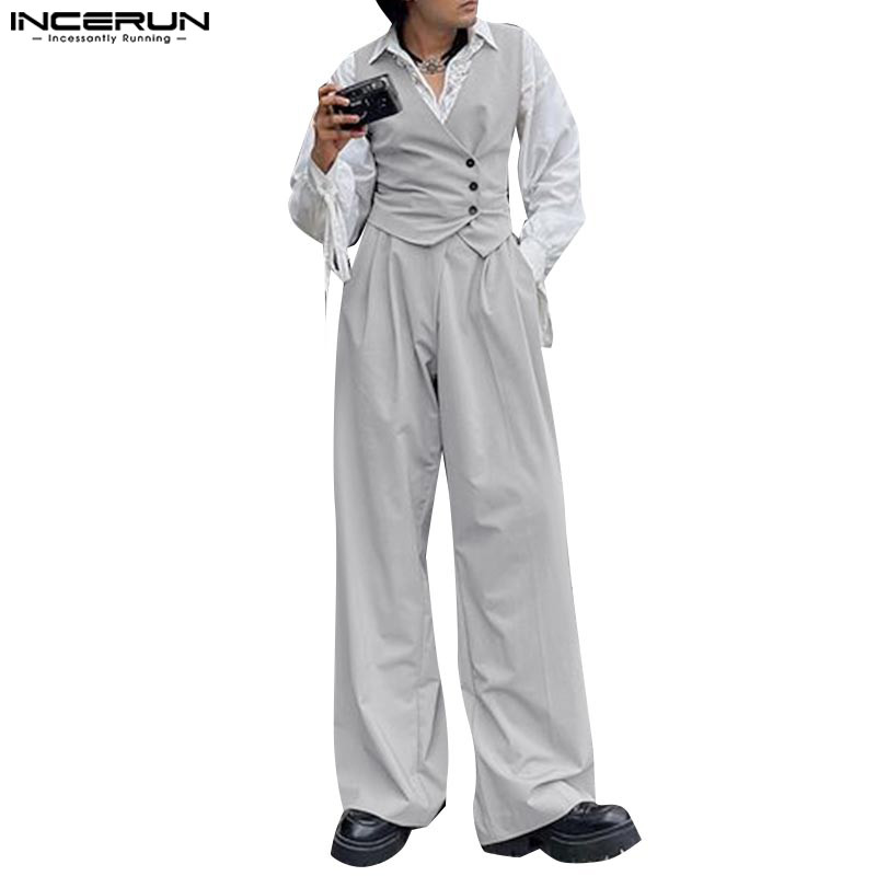 INCERUN Masculino Vintage Sem Mangas Moda Irregular Botão Design Ternos ...