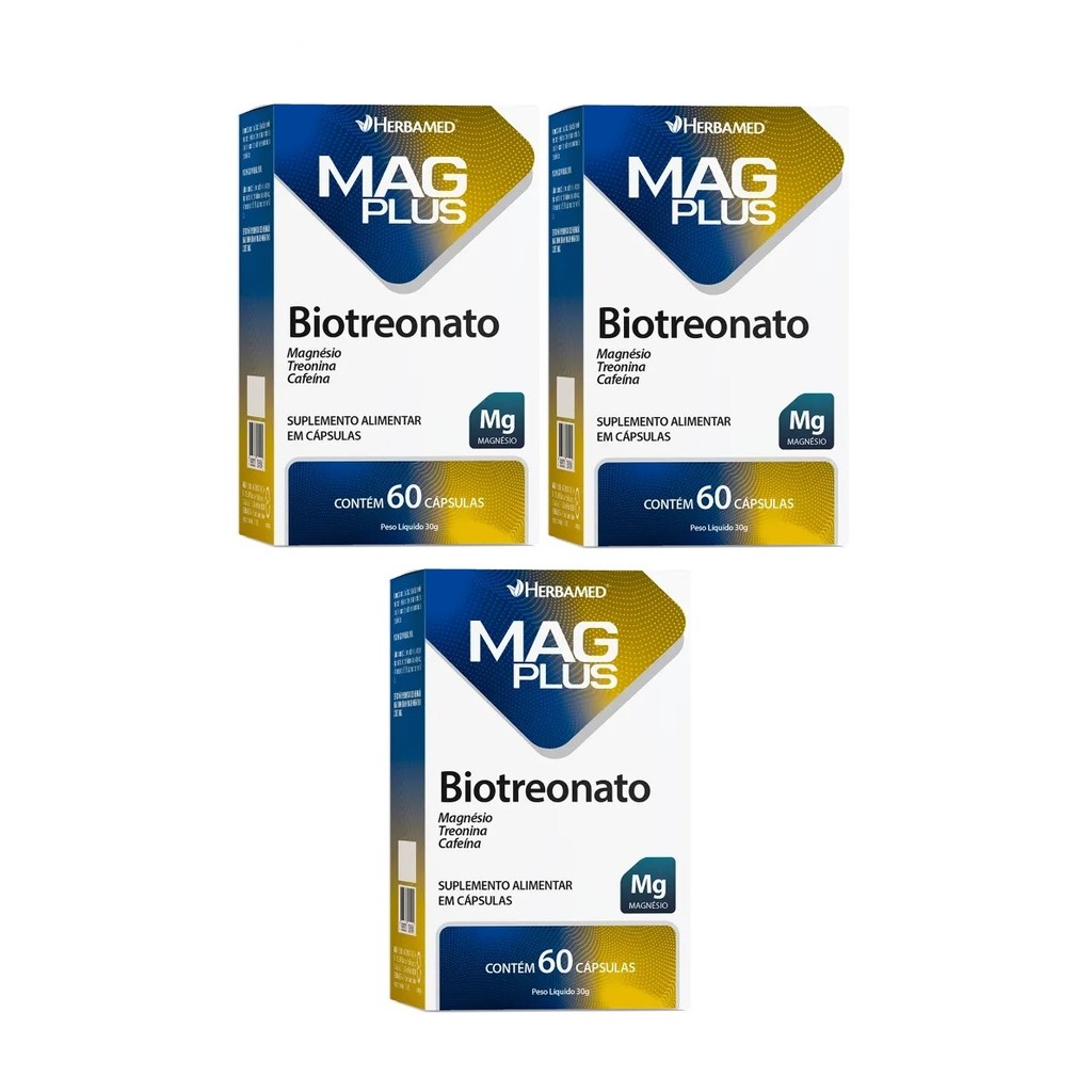 Kit 3 Suplemento Mag Plus Biotreonato 60 Cápsulas - Herbamed | Shopee Brasil