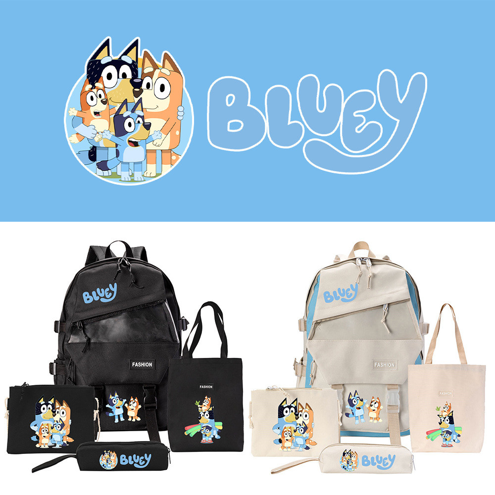 Bruey Bluey tricolor de quatro peças bolsa escolar bolsa de lona dos ...