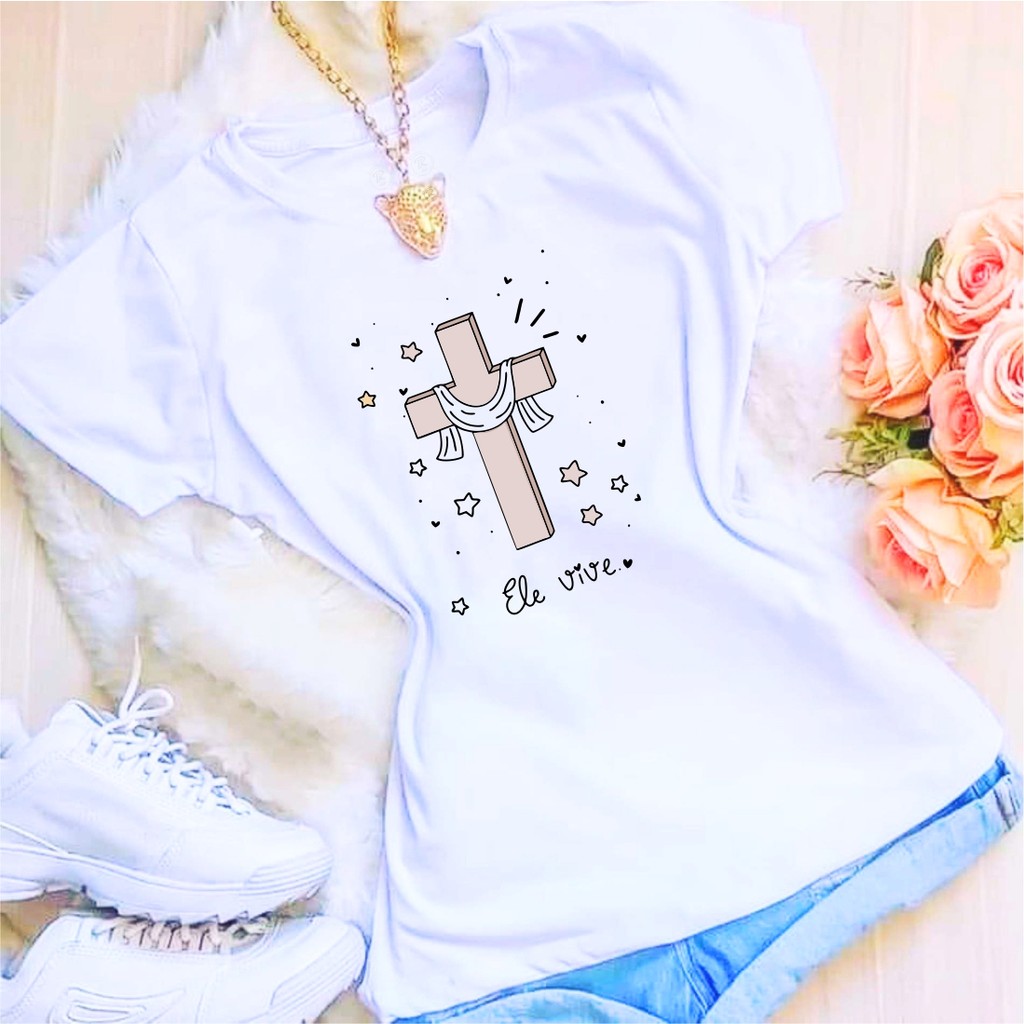 Camiseta - ele vive cruz- Moda Religiosa - moda evangelica - Tshirt ...