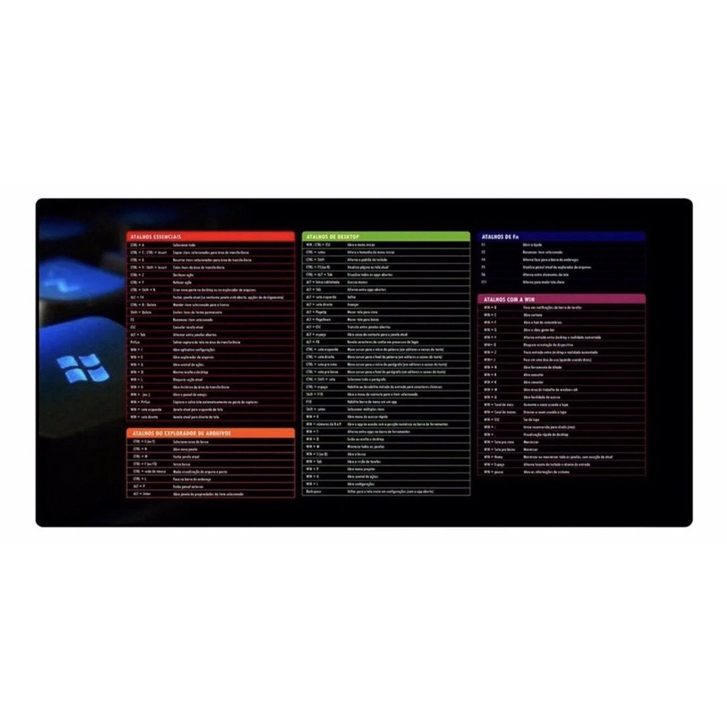 Mouse Pad Speed Gigante De Tecido Atalhos Do Windows 70x35 Cm Prova ...