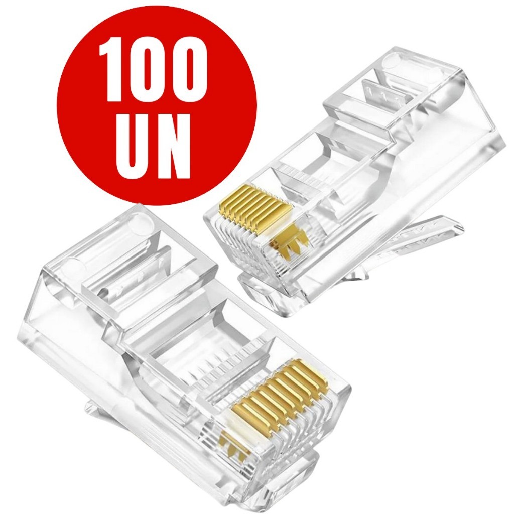 Conector RJ45 CAT6 Banhado a Ouro Internet Telecom - Kit 10/20/30/50 ...