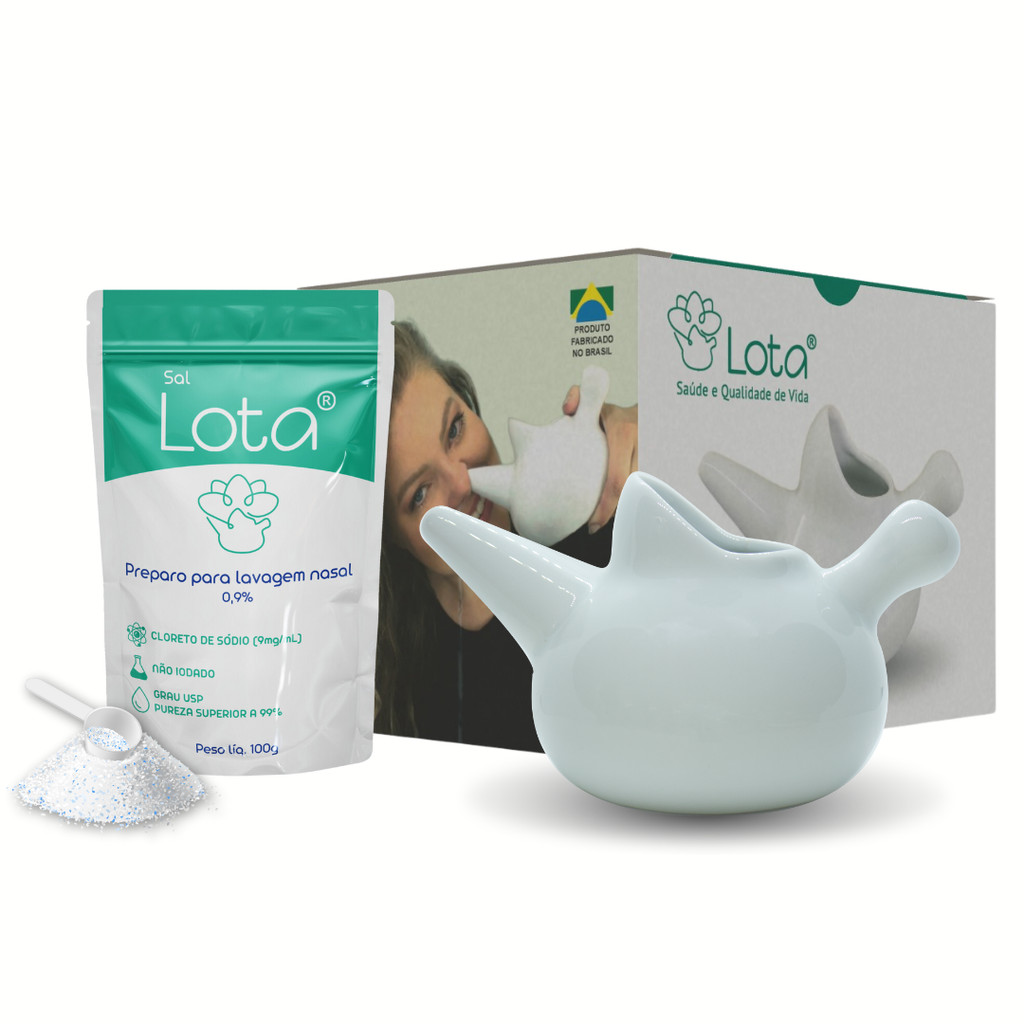 Lota Higienizador Nasal de Porcelana + Sal Nasal 30 doses | Alívio de ...