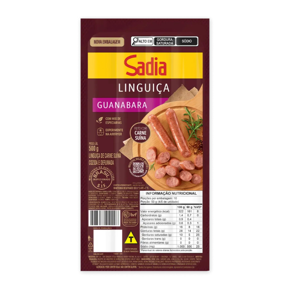 Linguiça Calabresa Defumada Guanabara Sadia 500g - 10UN | Shopee Brasil