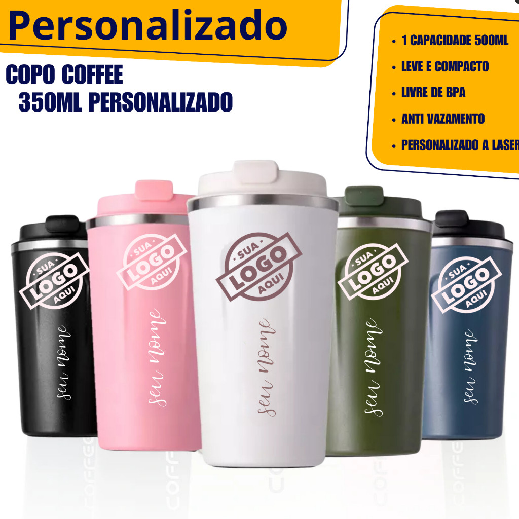 Copo Térmico Coffe Inox 380ml Personalizado Nome Logo Time | Shopee Brasil