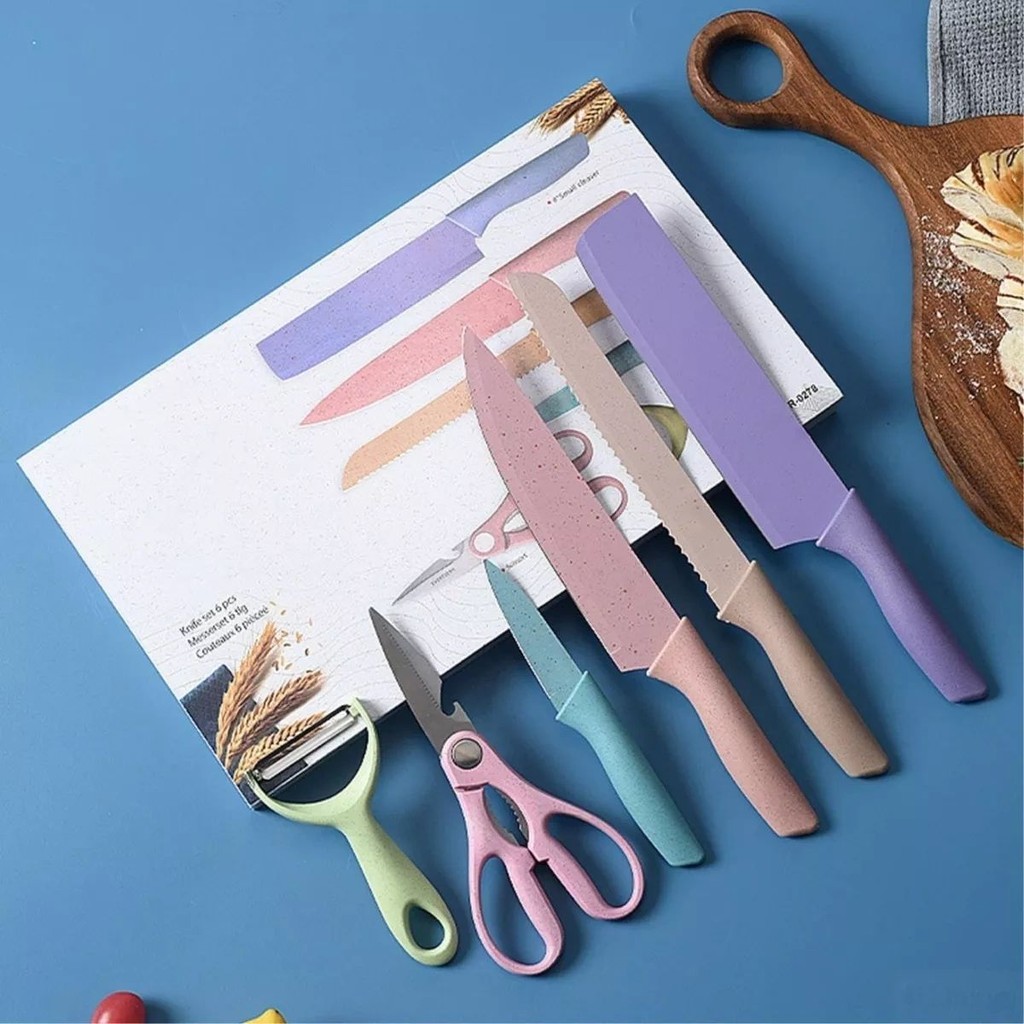 Kit De Facas Inox Profissional Colorido 6 Peças | Shopee Brasil