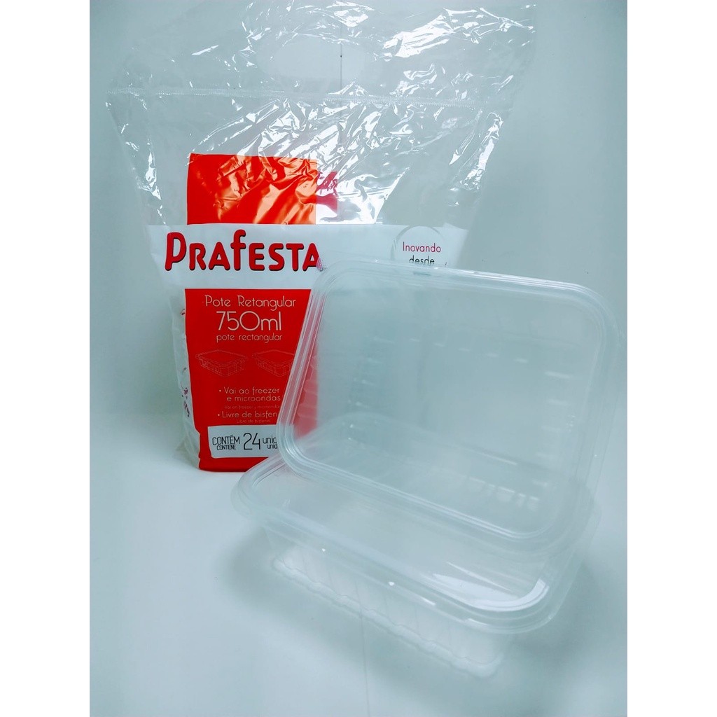 24un Pote Marmita Descartável Retangular 750ml Fitness Fit Freezer Microondas dieta PRAFESTA ...