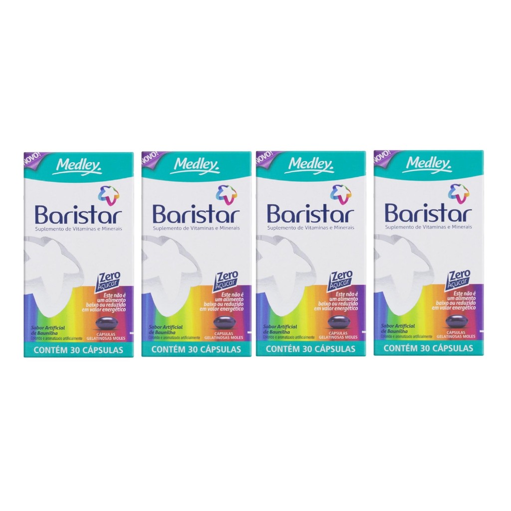Baristar Baunilha Com 4Cx De 30 Cáps Gelatinosas Moles Cada | Shopee Brasil