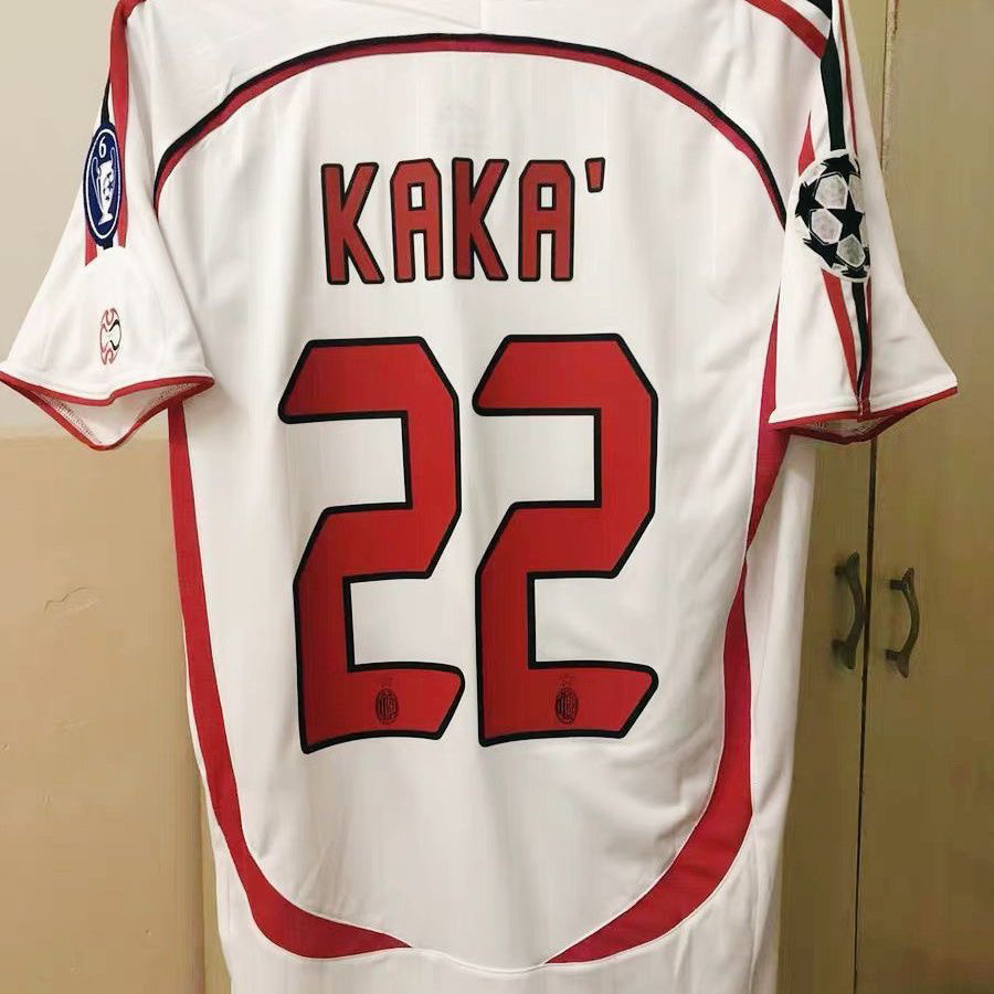 Top 0607 Milan camisa 07 Retro Champions League final fora de manga longa 22 Kaká uniforme de ...