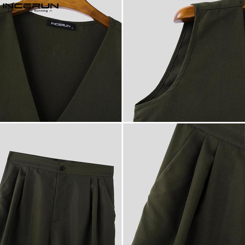 INCERUN Masculino Vintage Sem Mangas Moda Irregular Botão Design Ternos ...