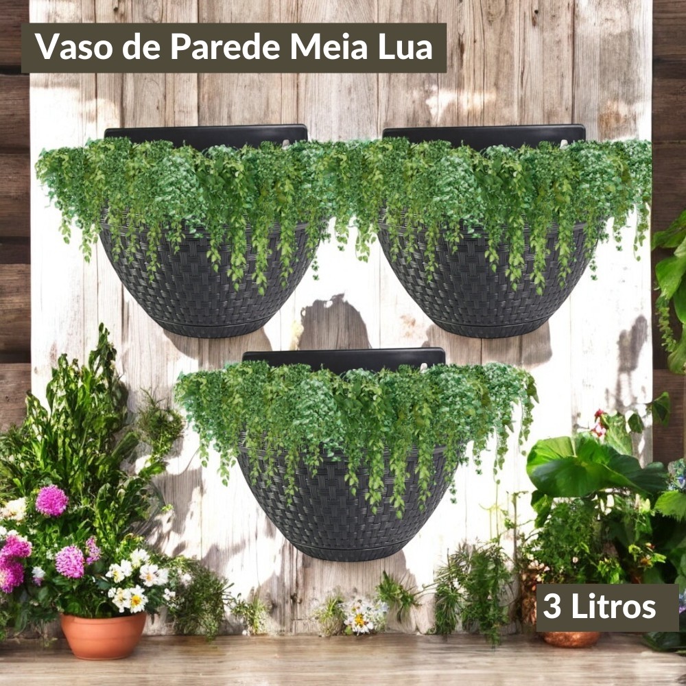 Vaso de Parede Meia Lua Rattan 3 Litros Preto | Shopee Brasil