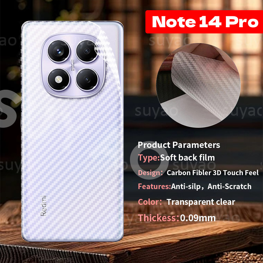 Para Redmi Note 14 Pro 14Pro Plus + 2025 Protetor De Filme De Fibra De Carbono Traseiro Do ...