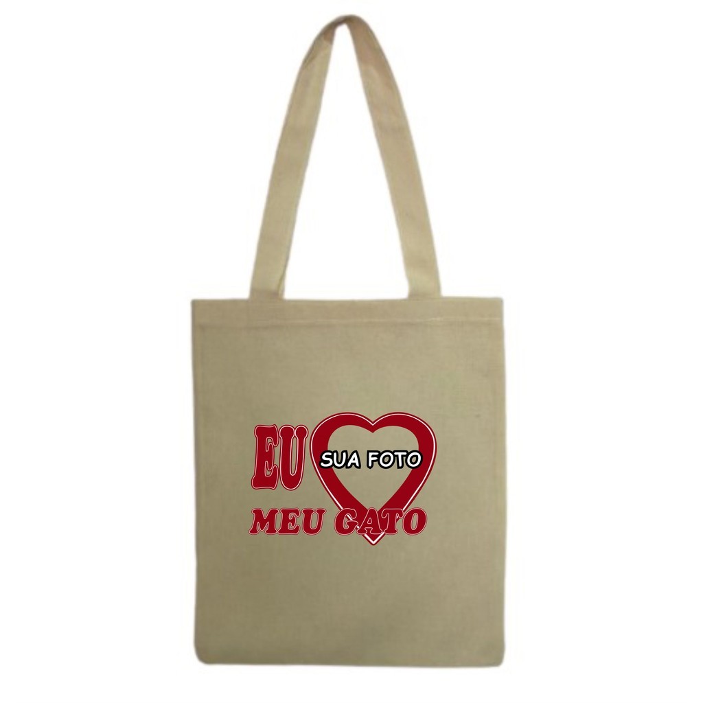 Bolsa Sacola Ecobag Ecologica algodão estampa eu amo meu gato com sua foto personalizada sua ...