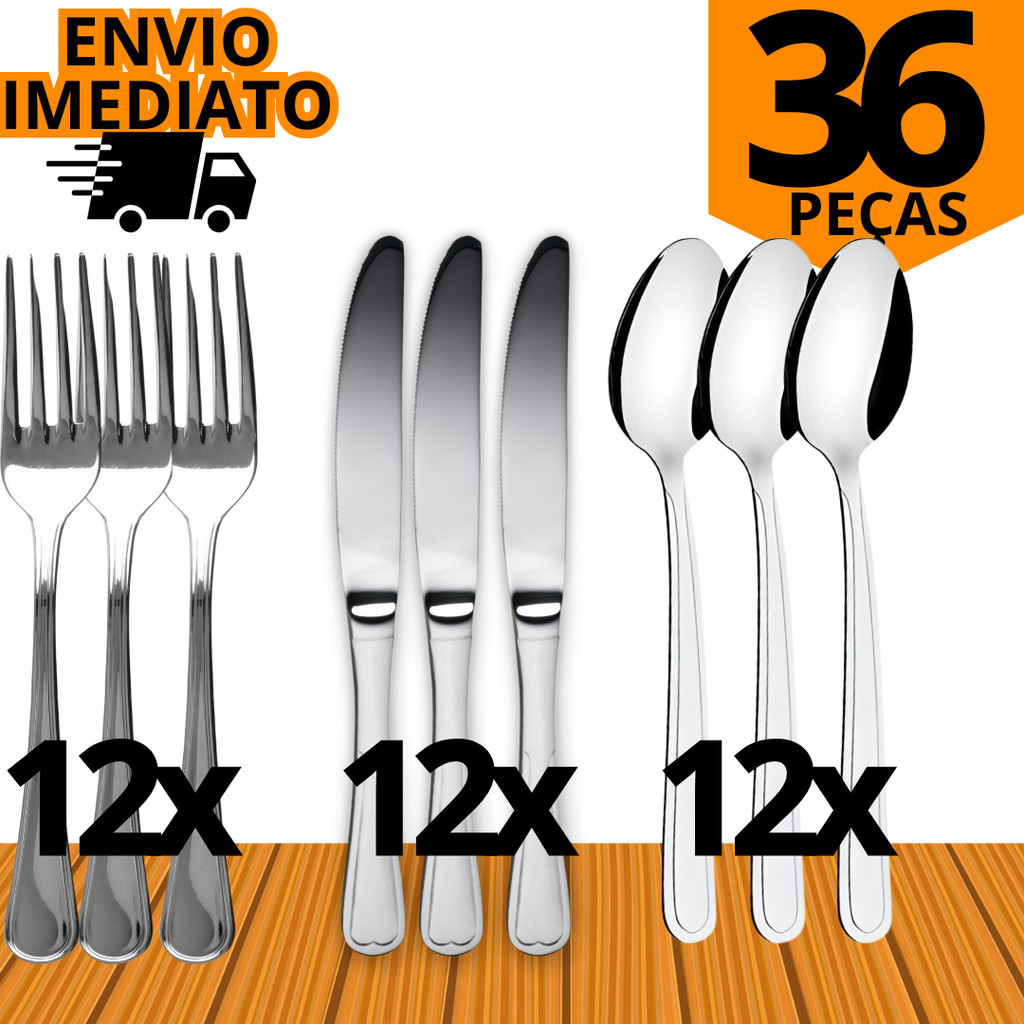 Kit 36 Talher Garfo Faca Colher Inox Linha Premium Talheres Inox Grande ...