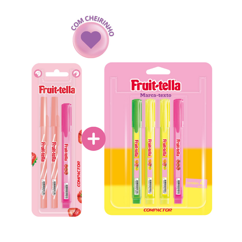 Kit Escolar Fruit-Tella Canetas Esferograficas Marca-Texto Com ...