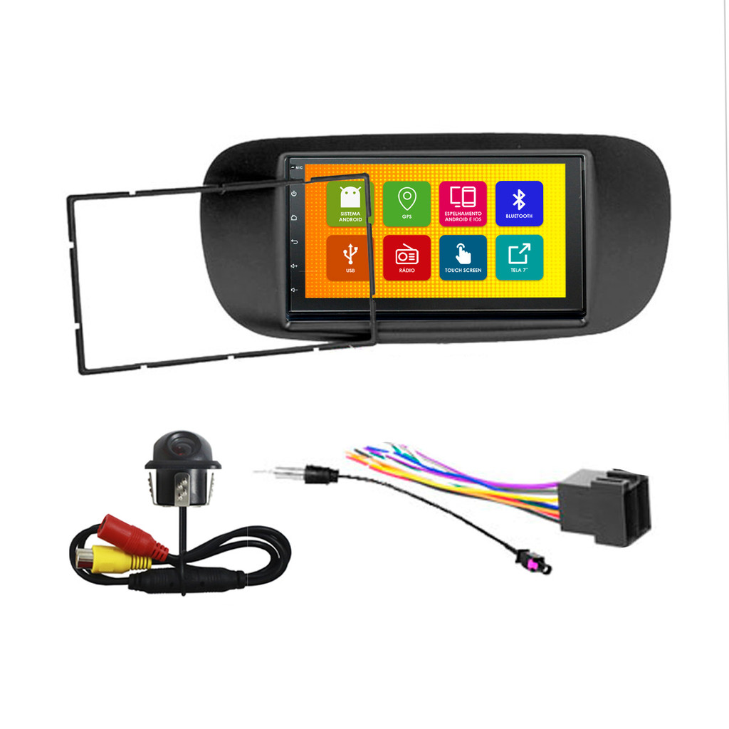 Kit Multimidia 7 Pol Fiat 500 2007 A 2019 Android 2Gb Ram 32Gb Flash Quad-Core Qa+ 2 Din Preto ...