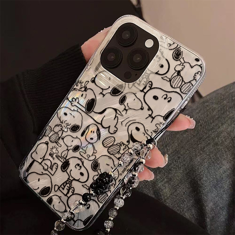 Pena De Prata Anjing garis Snoopy penuh layar Capa Para iPhone X XR XS ...
