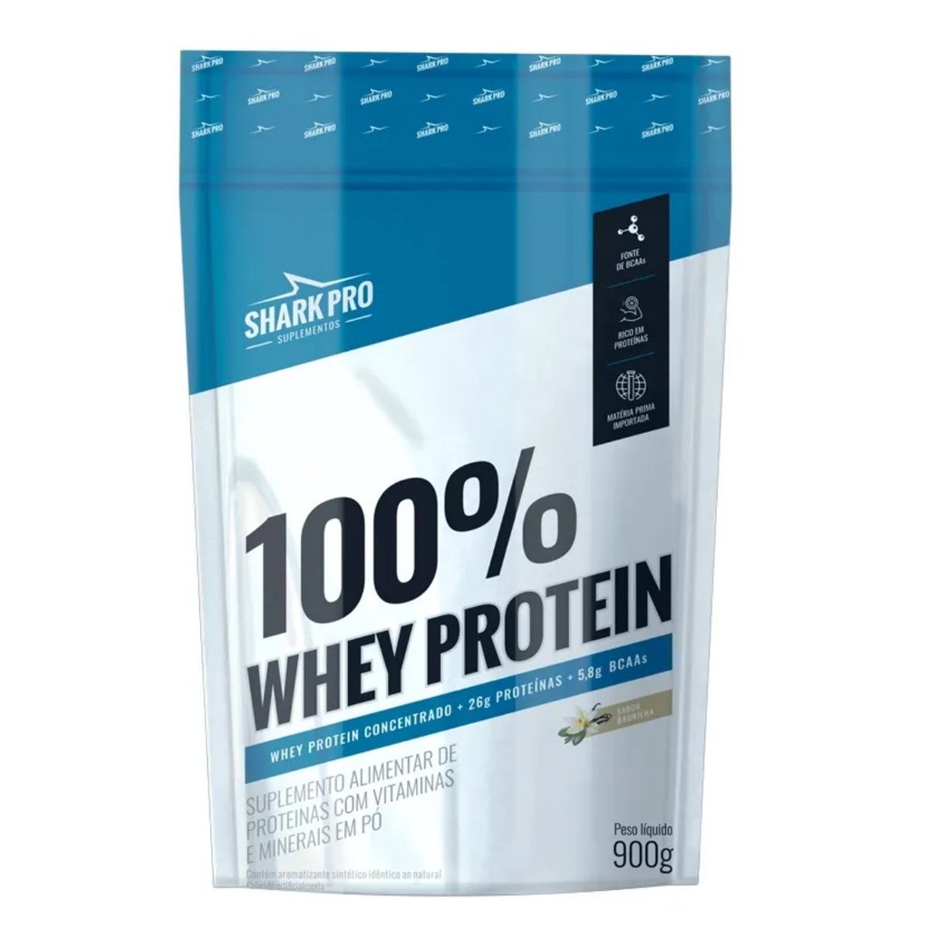 Whey Protein Shark Pro 100% Concentrado Pure Pouch Refil 900g | Shopee Brasil