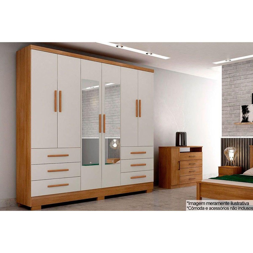 Guarda Roupa Casal 6 Portas (2 c/ Espelho) e 6 Gavetas c/ Pés Encanto/Berlim Cumaru/Fendi - Novo ...