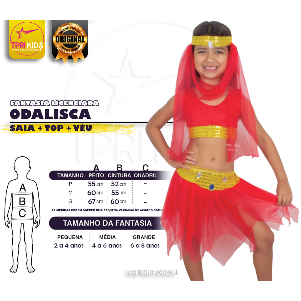 FANTASIA INFANTIL MENINA SAIA + TOP + VÉU ODALISCA LUXO COSPLAY ...