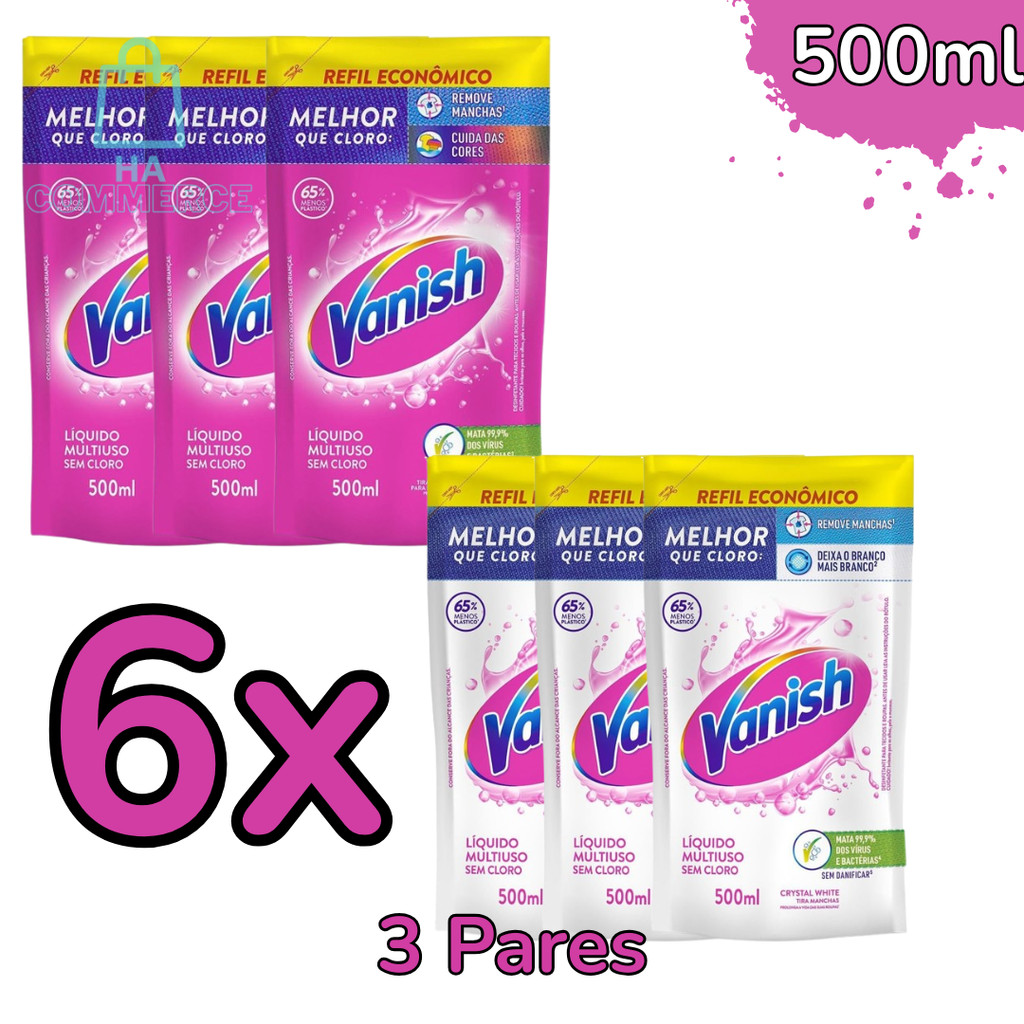 Kit 6 Unidades Tira Manchas Vanish Líquido Gel Refil 500ml Multiuso ...