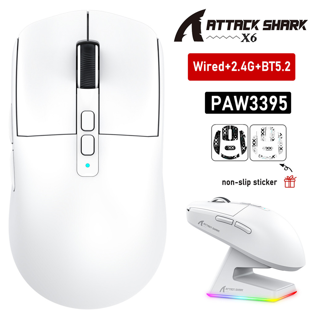 Mouse Sem Fio ATTACK SHARK X6 Com Base De Carregamento Magnético De Toque PAW3395 26000 DPI ...