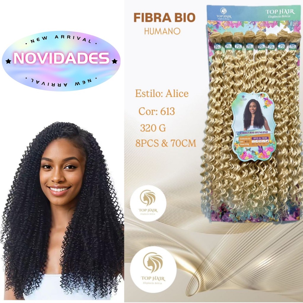 Cabelo Cacheado Alice Fibra Bio Humano Macia com Colágeno 70cm 320g 8 ...