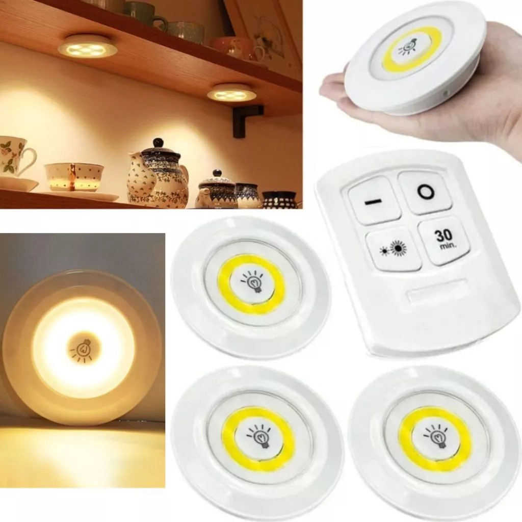 3 Lampadas Led Spot Luminaria Sem Fio Luz Amarela Quente Controle Teto ...