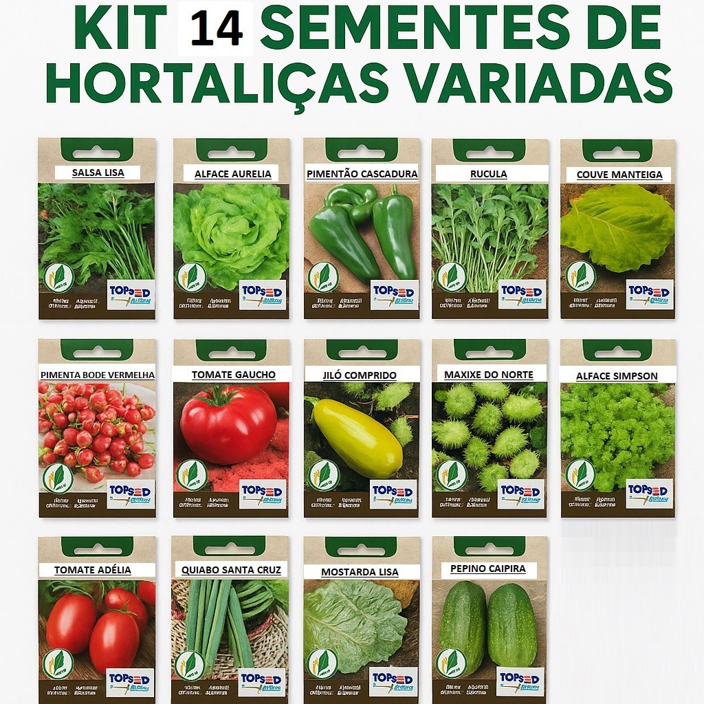 Kit 14 Sementes de Horta hortalicas Variadas Topseed Feltrin Legumes ...