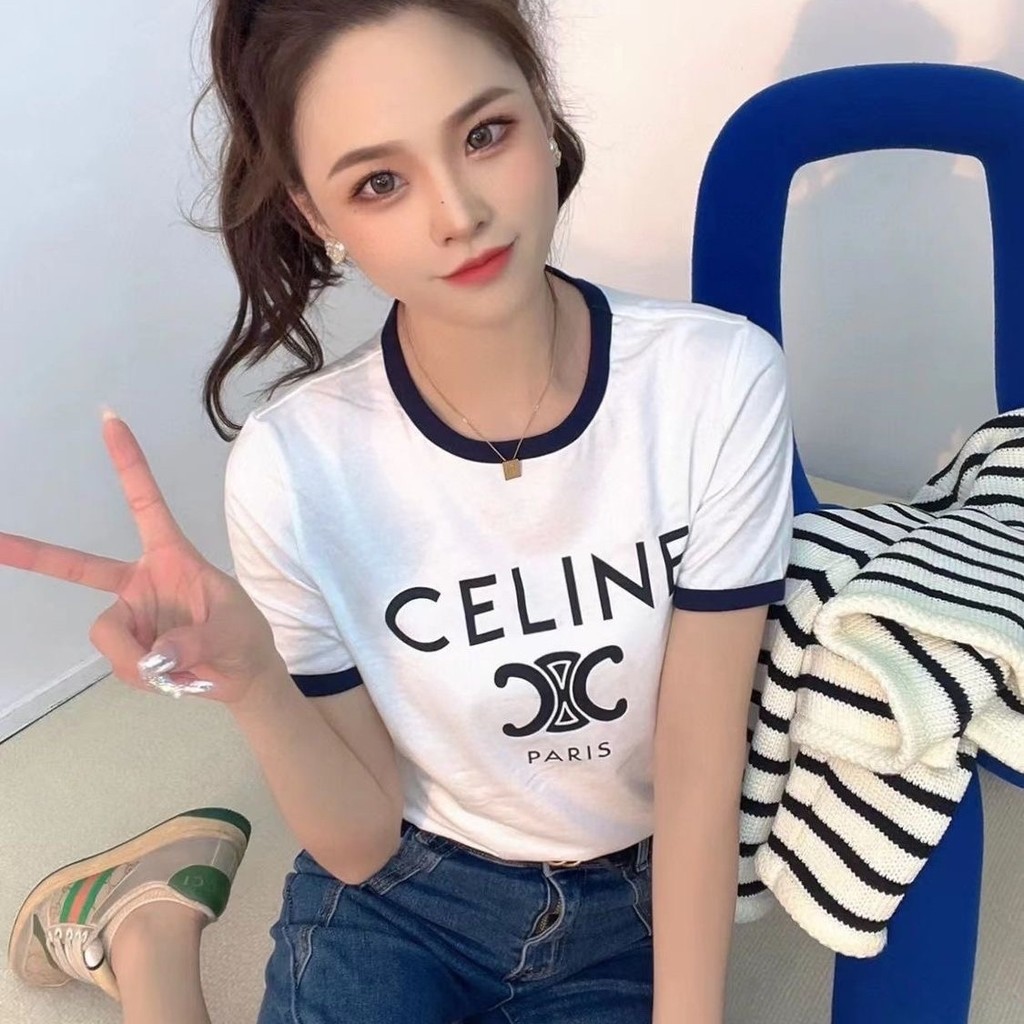 Lc manga curta superior contraste cor costura 2025 carta impressão P6WI ...