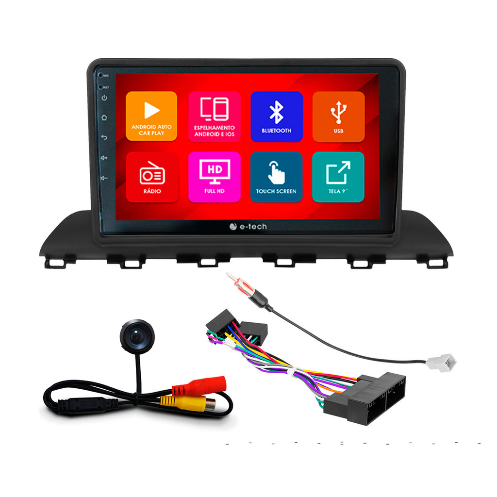 Kit Multimídia 9 Pol HB20 2020 2021 2022 2023 2024 Android Auto CarPlay Qa+ 2 Din Preto ...