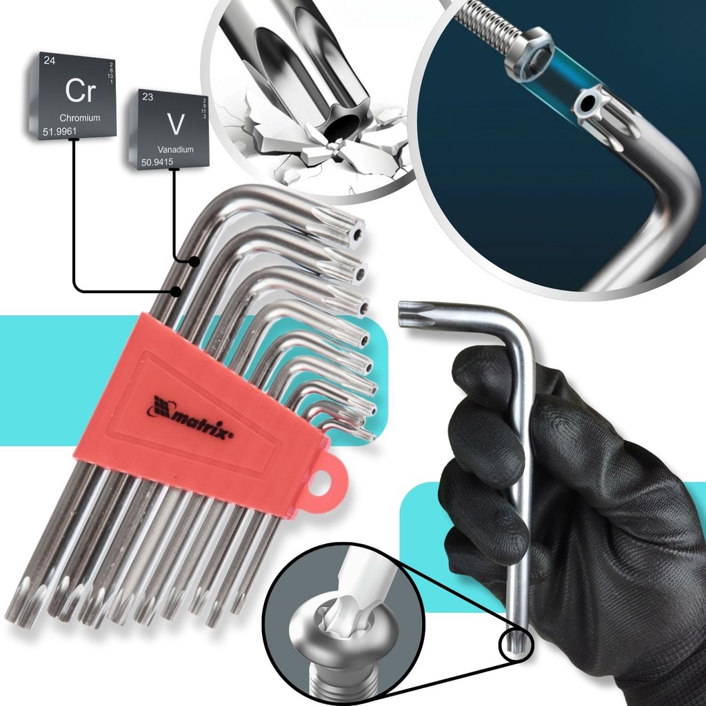 JG 9 Chave Torx Torque Curta T10-T50 Hexagonal com Guia Furo | Shopee ...