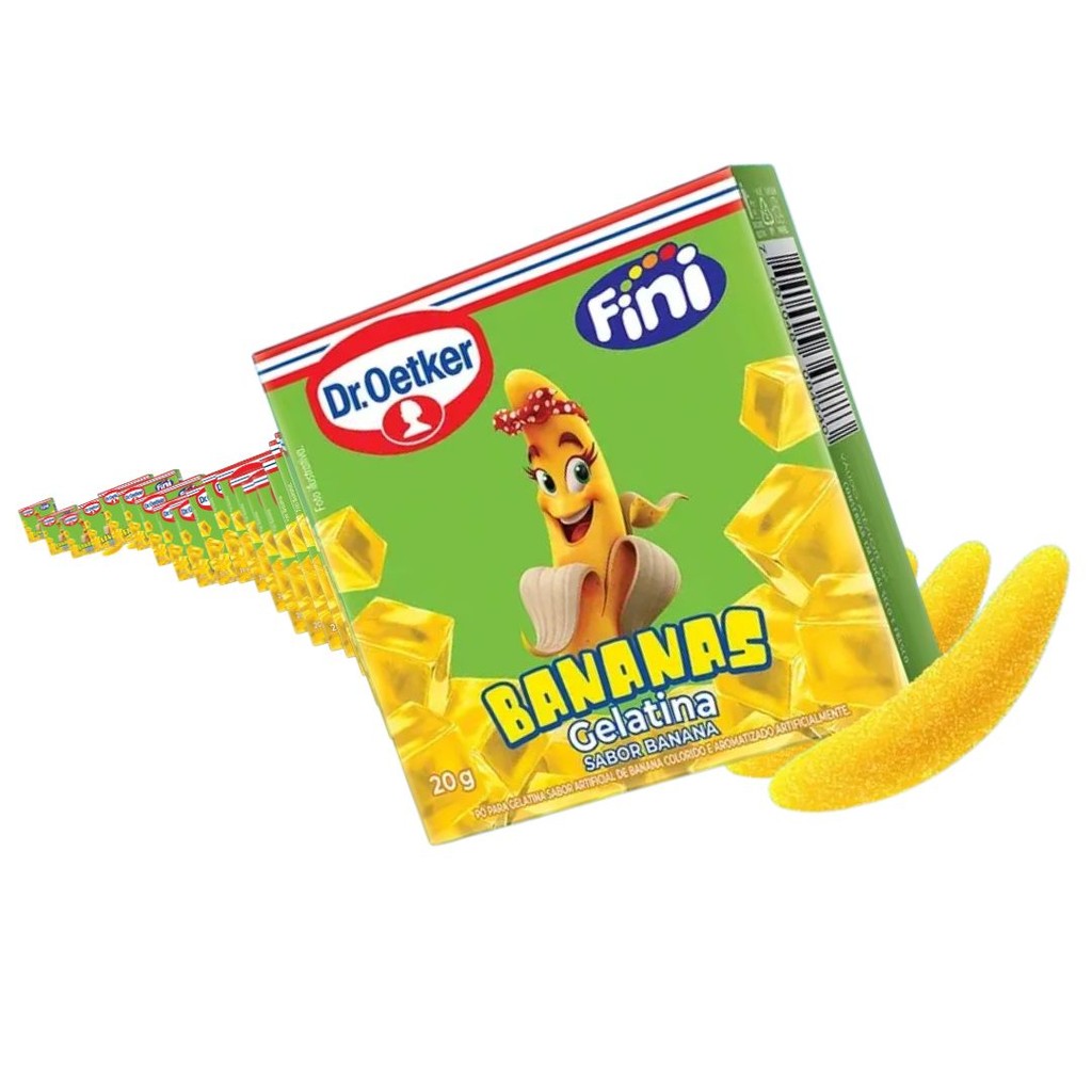 Kit com 20un Gelatina Em Pó Dr Oetker Fini Bananas 20g Edição Limitada ...