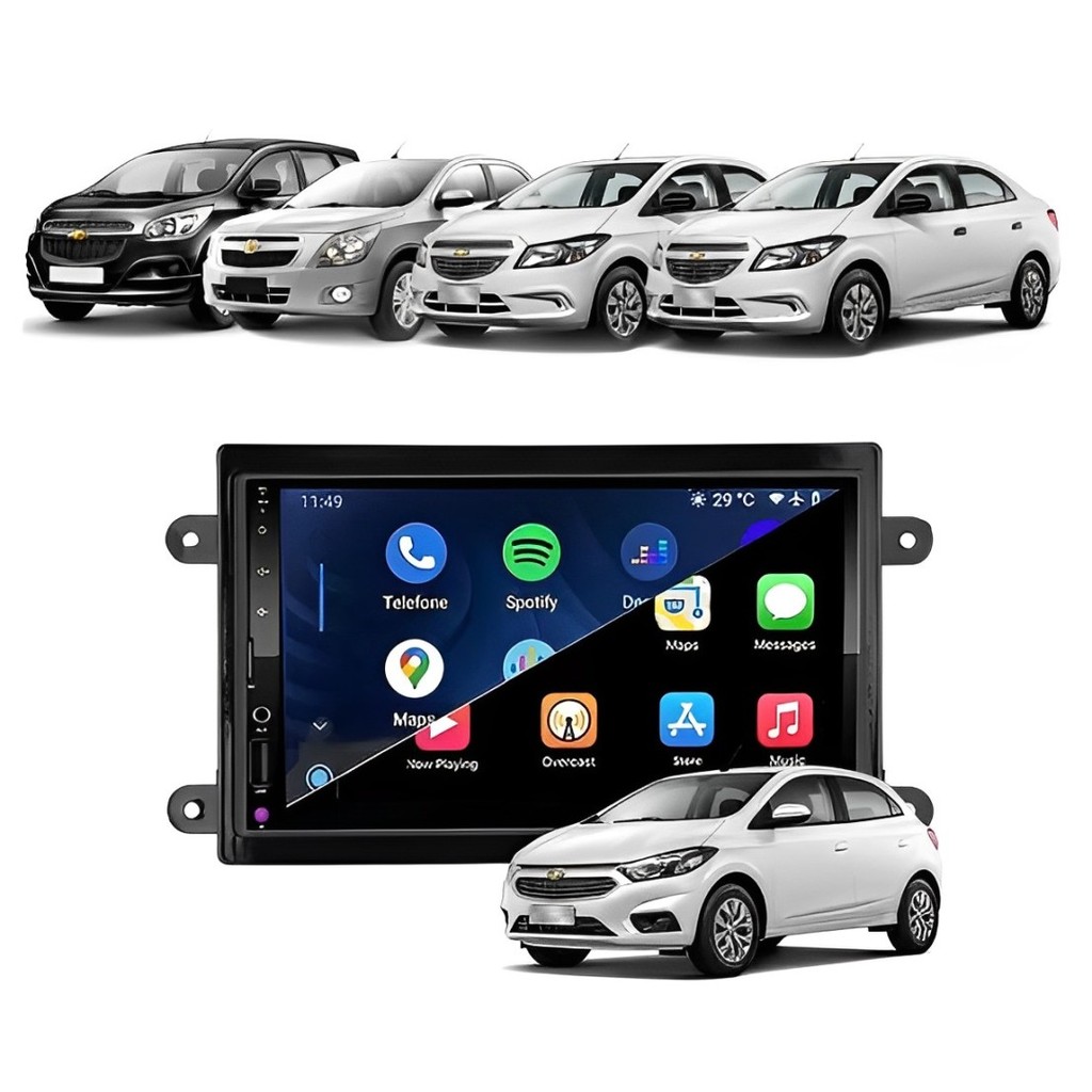 Kit Multimídia Onix Prisma Spin Cobalt 7 Pol CarPlay AndroidAuto Sem ...