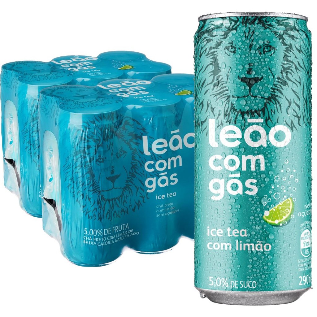 Fardo 12un Chá Leão com Gás Ice Tea Limão lata 290ml Zero Glúten Chá ...
