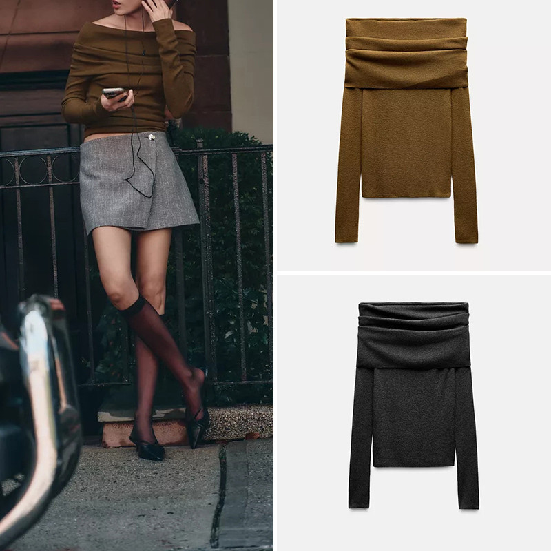 Zara Roupas femininas 2025 primavera novo estilo gola de uma linha ...