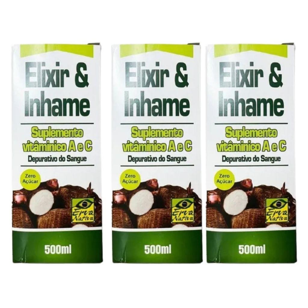 Kit 3 x Elixir de Inhame 500ml | Suplemento Vitamínico A e C 100% ...